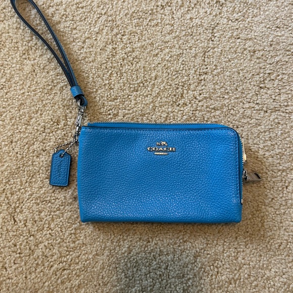 Coach | Bags | Coach Sky Blue Double Zip Wristlet | Poshmark